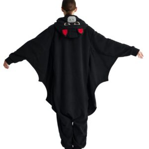 Kgromfy Black Bat Onesie Adult Halloween Animal Cosplay Outfits One Piece Costumes Party Jumpsuit Homewear M