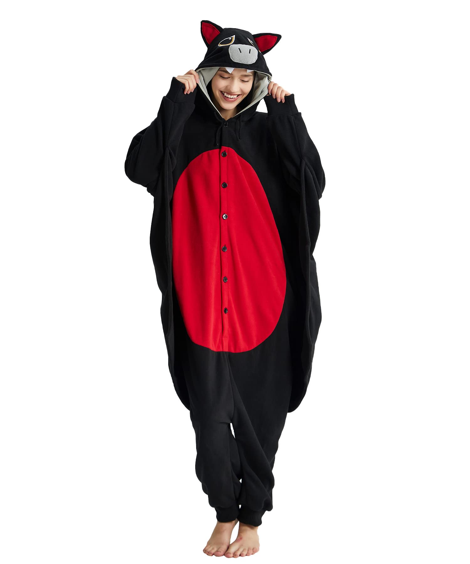 Kgromfy Black Bat Onesie Adult Halloween Animal Cosplay Outfits One Piece Costumes Party Jumpsuit Homewear M