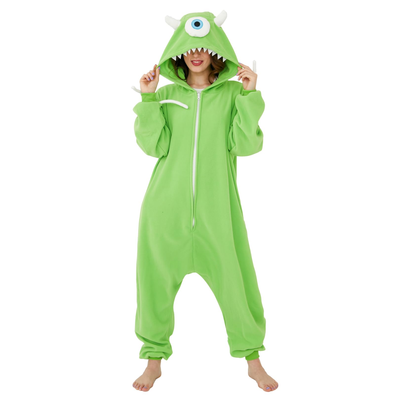 VEULENT Adult Onesie Pajamas Unisex Animal One-Piece Cartoon Costume Cosplay Homewear Sleepwear Partywear For Men Women（ Mike Wazowski, Medium）