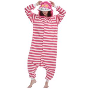 ressber unisex adult onesie pajamas animal one piece halloween costume christmas sleepwear jumpsuit（large，pink cheshire cat）