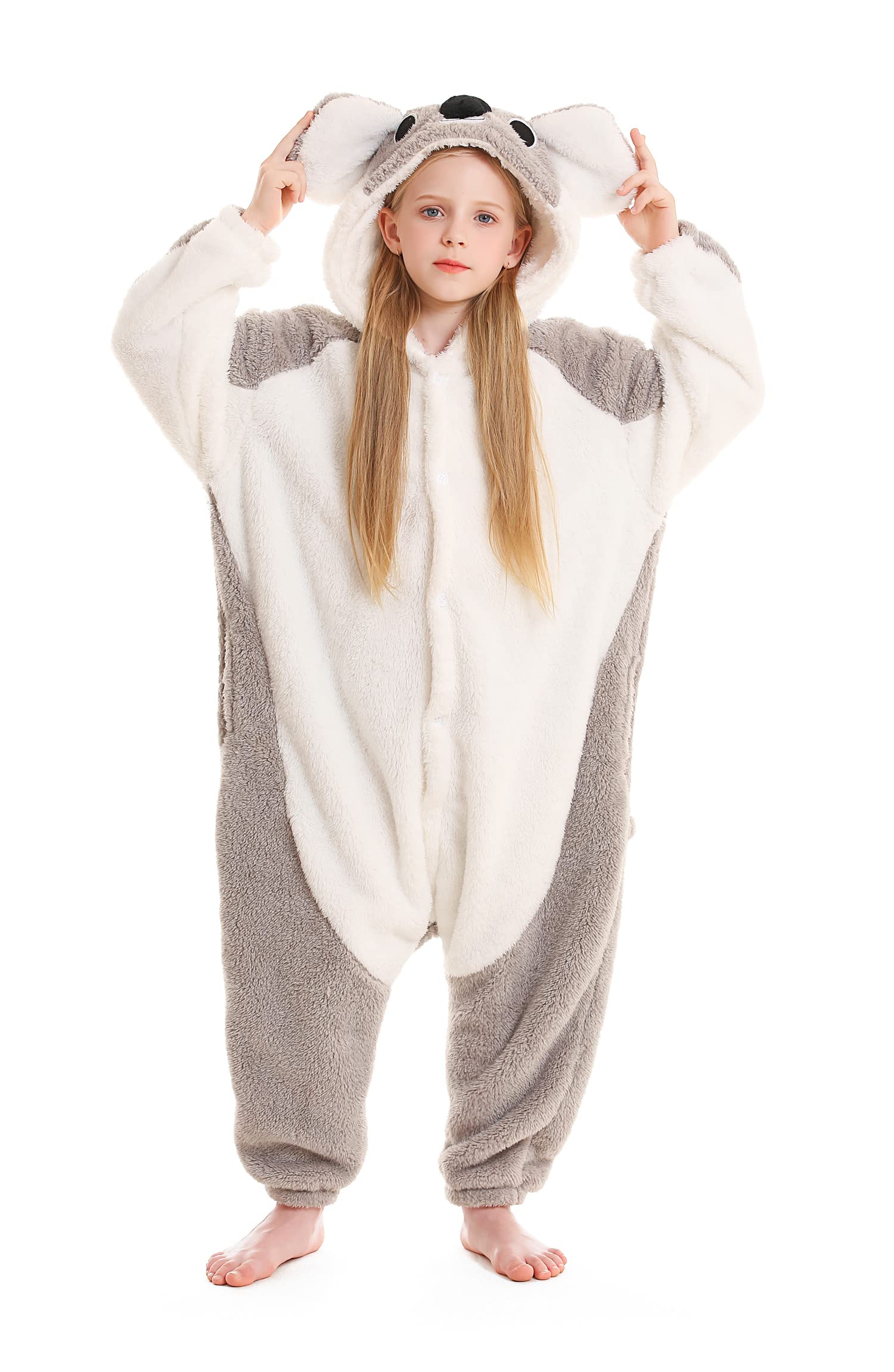 ATOZ Onesie for Kids, Animal Pajamas Halloween Cosplay Costume for Girls Boys, Koala 8-9Y