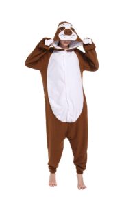 unisex onesie pajamas plush cosplay sloth animal onesies for adults costume brown l