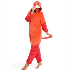 Afoxsos Panda Costumes for Teens Adults, Panda Mei Plush One Piece Costume, Halloween Cosplay Jumpsuit, Turn Costume Onesie, One Piece Animal Pajamas M, Orange