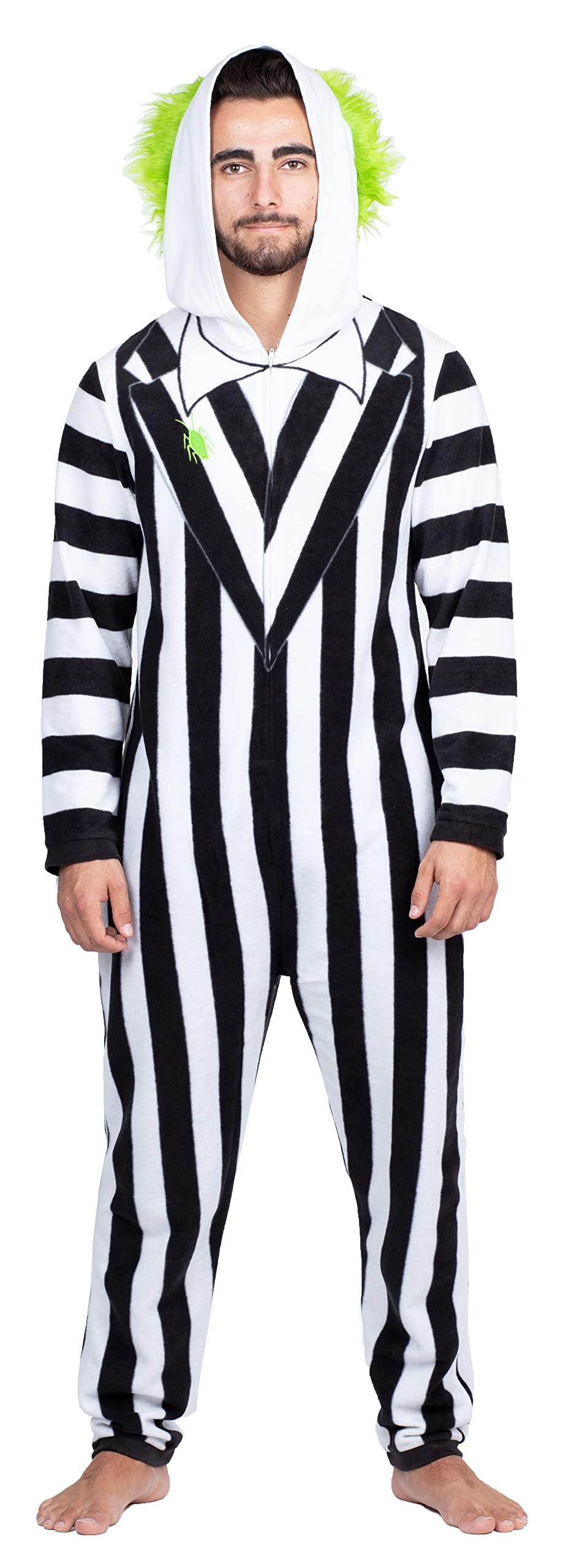 Prestigez BeetleJuice Mens Hooded Onesie Pajama Costume Union Suit, Size Medium