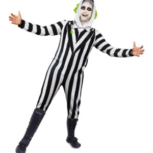 Prestigez BeetleJuice Mens Hooded Onesie Pajama Costume Union Suit, Size Medium