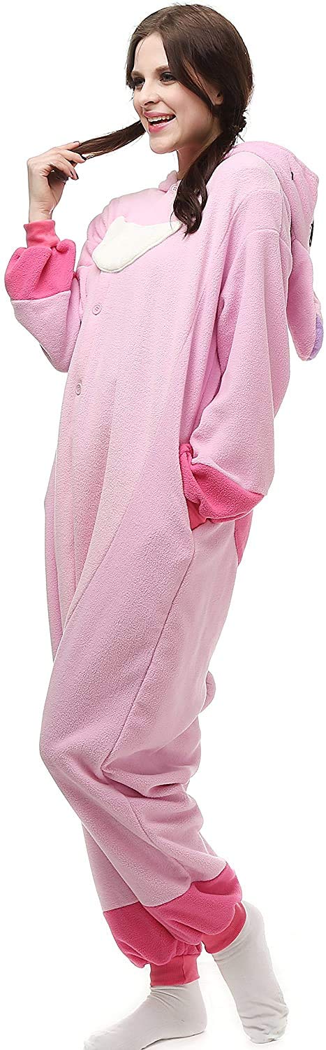 HAPPY LIVES Adult Women Onesie Pajama Halloween Costumes for Adult and Teenagers (Pink Stitch, X-Large)