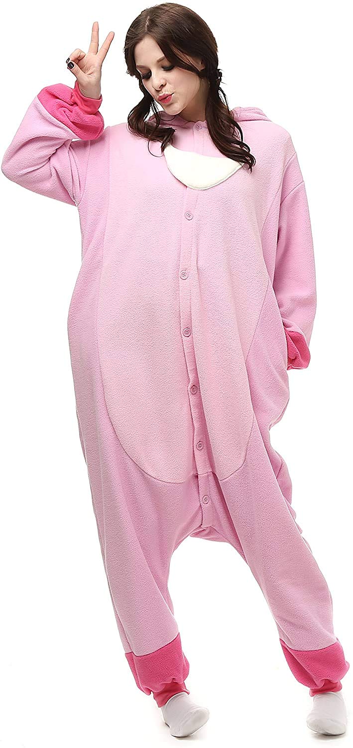 HAPPY LIVES Adult Women Onesie Pajama Halloween Costumes for Adult and Teenagers (Pink Stitch, X-Large)