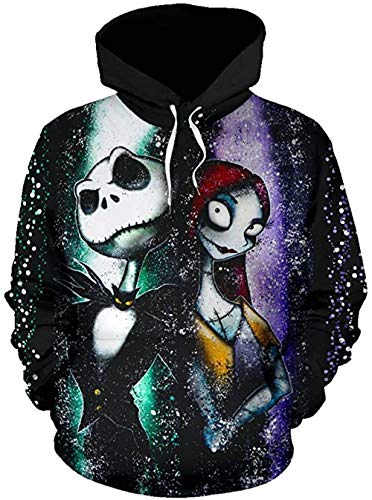 mlsjdger Unisex Nightmare Before Christmas Jack & Sally Novelty Hoodie 3D Print Sweatshirts Hoodie