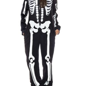 CYCLAMEN Skeleton Halloween Costume for Adults Couples Skeleton Onesie Jumpsuit Pajamas with Hood Family, for Women, S