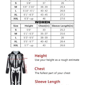 CYCLAMEN Skeleton Halloween Costume for Adults Couples Skeleton Onesie Jumpsuit Pajamas with Hood Family, for Women, S