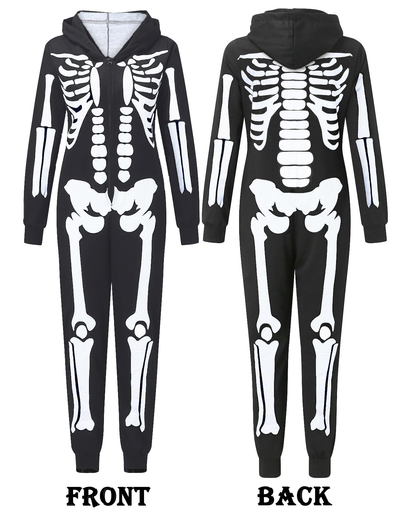 CYCLAMEN Skeleton Halloween Costume for Adults Couples Skeleton Onesie Jumpsuit Pajamas with Hood Family, for Women, S