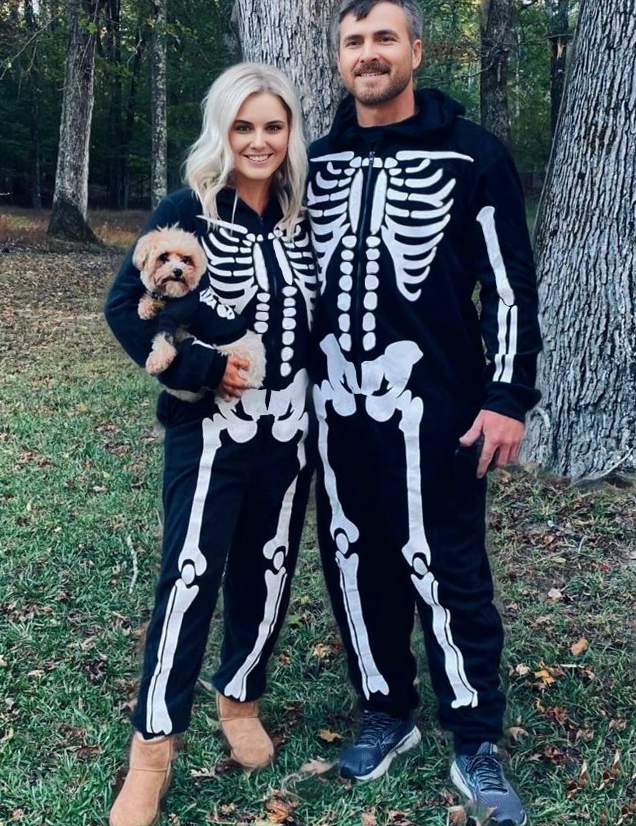 CYCLAMEN Skeleton Halloween Costume for Adults Couples Skeleton Onesie Jumpsuit Pajamas with Hood Family, for Women, S