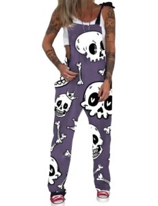 paodikuai women's casual skull printed overalls loose rompers jumpsuit with pockets (a2, x-large, x_l)