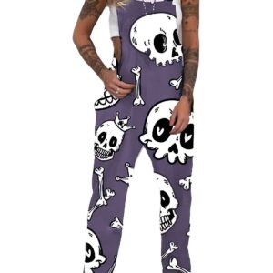 PAODIKUAI Women's Casual Skull Printed Overalls Loose Rompers Jumpsuit with Pockets (A2, X-Large, x_l)