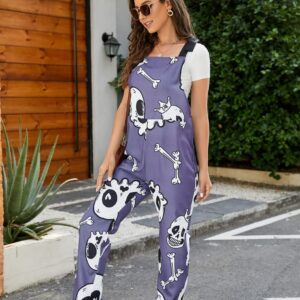 PAODIKUAI Women's Casual Skull Printed Overalls Loose Rompers Jumpsuit with Pockets (A2, X-Large, x_l)