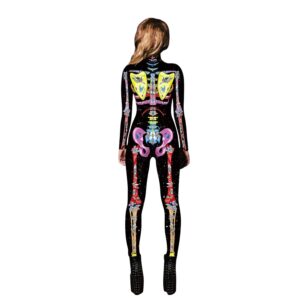 Alidamo Womens 3D Halloween Cosplay Skull Skeleton Jumpsuit Bodysuit Colorful Skull,BAX-083,XL