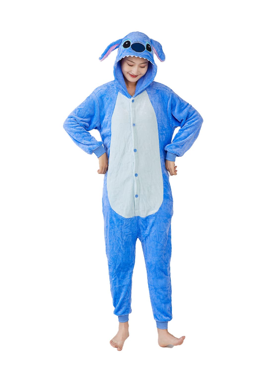 Unisex Adult Animal Onesie One-Piece Pajamas Cosplay Costume Halloween for Women and Men (US, Alpha, Medium, Regular, Regular, Blue)