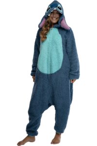 disney lilo & stitch adult stitch kigurumi cosplay costume sherpa union suit pajama outfit (l/xl) blue