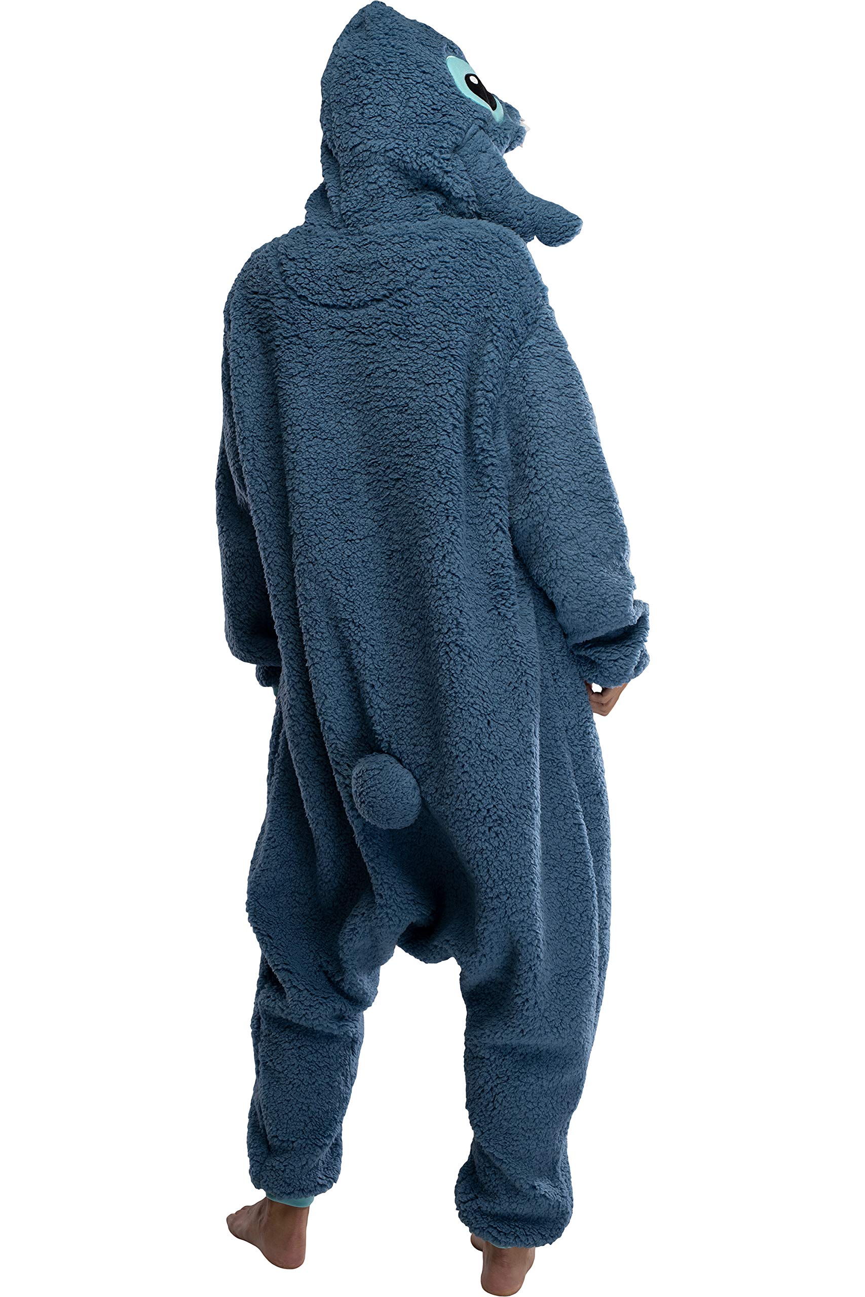 Disney Lilo & Stitch Adult Stitch Kigurumi Cosplay Costume Sherpa Union Suit Pajama Outfit (L/XL) Blue