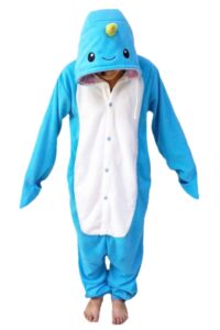 dressfan animal narwhal onesie pajamas hooded halloween cosplay costume christmas pajamas for family adult women blue