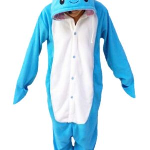 dressfan Animal Narwhal Onesie Pajamas Hooded Halloween Cosplay Costume Christmas Pajamas for Family Adult Women Blue