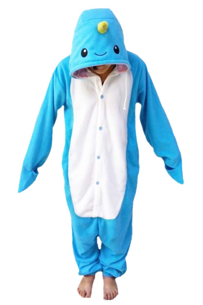 dressfan Animal Narwhal Onesie Pajamas Hooded Halloween Cosplay Costume Christmas Pajamas for Family Adult Women Blue