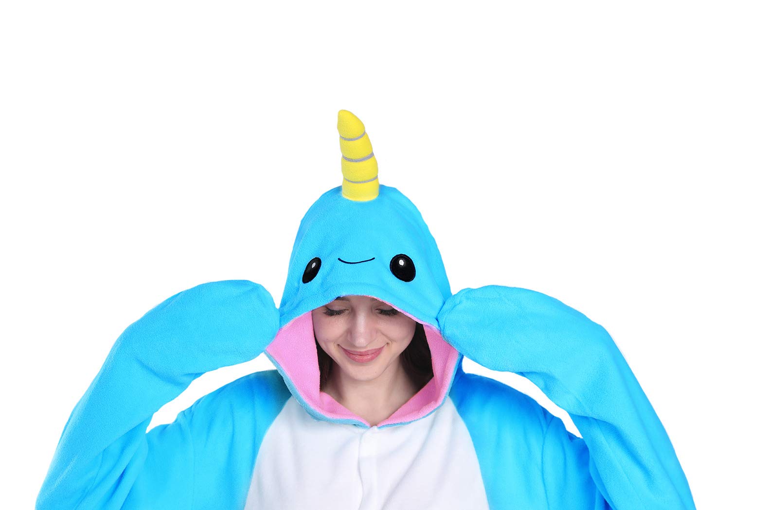 dressfan Animal Narwhal Onesie Pajamas Hooded Halloween Cosplay Costume Christmas Pajamas for Family Adult Women Blue