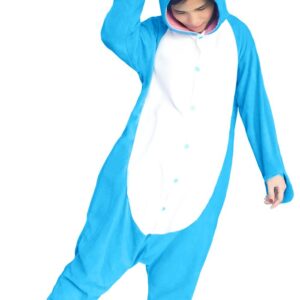 dressfan Animal Narwhal Onesie Pajamas Hooded Halloween Cosplay Costume Christmas Pajamas for Family Adult Women Blue