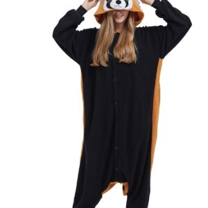 SimZoo Adult Animal Onesie Pajamas, Men and Women's Raccoon Cosplay Costume Sleepwear, One-Piece Unisex Homewear Medium