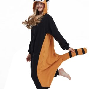 SimZoo Adult Animal Onesie Pajamas, Men and Women's Raccoon Cosplay Costume Sleepwear, One-Piece Unisex Homewear Medium