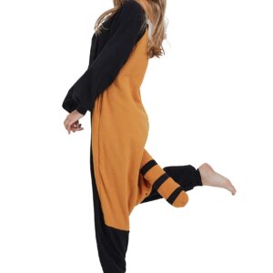 SimZoo Adult Animal Onesie Pajamas, Men and Women's Raccoon Cosplay Costume Sleepwear, One-Piece Unisex Homewear Medium