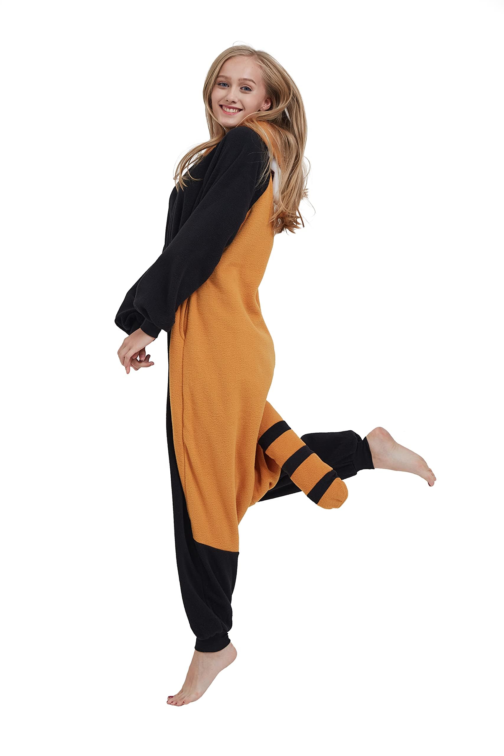 SimZoo Adult Animal Onesie Pajamas, Men and Women's Raccoon Cosplay Costume Sleepwear, One-Piece Unisex Homewear Medium