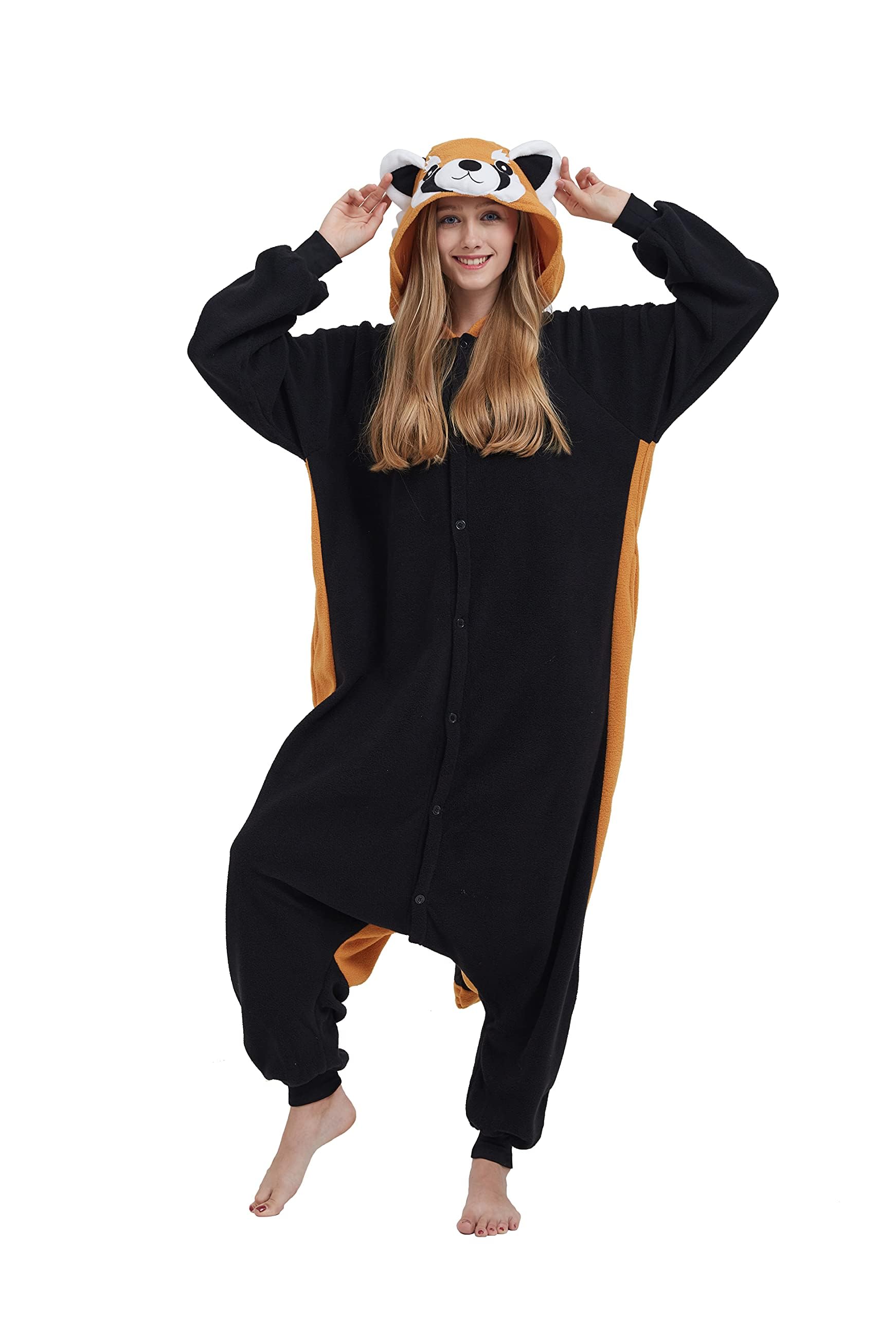 SimZoo Adult Animal Onesie Pajamas, Men and Women's Raccoon Cosplay Costume Sleepwear, One-Piece Unisex Homewear Medium