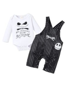 crazyme baby boy girl clothes 2pcs outfit set nightmare before bedtime skull christmas clothing set (boy black, 6-9 months)