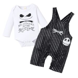 Crazyme Baby Boy Girl Clothes 2PCs Outfit Set Nightmare Before Bedtime Skull Christmas Clothing Set (Boy Black, 6-9 Months)