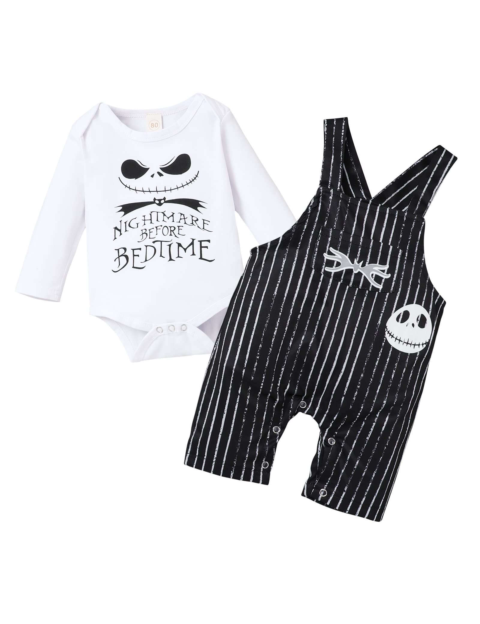 Crazyme Baby Boy Girl Clothes 2PCs Outfit Set Nightmare Before Bedtime Skull Christmas Clothing Set (Boy Black, 6-9 Months)