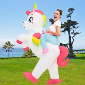 JUROSAICA Unicorn Costume Adult Deluxe Blow Up Unicorn Funny Riding Holiday Vacation Inflatable Costume For Women Men Cosplay Party