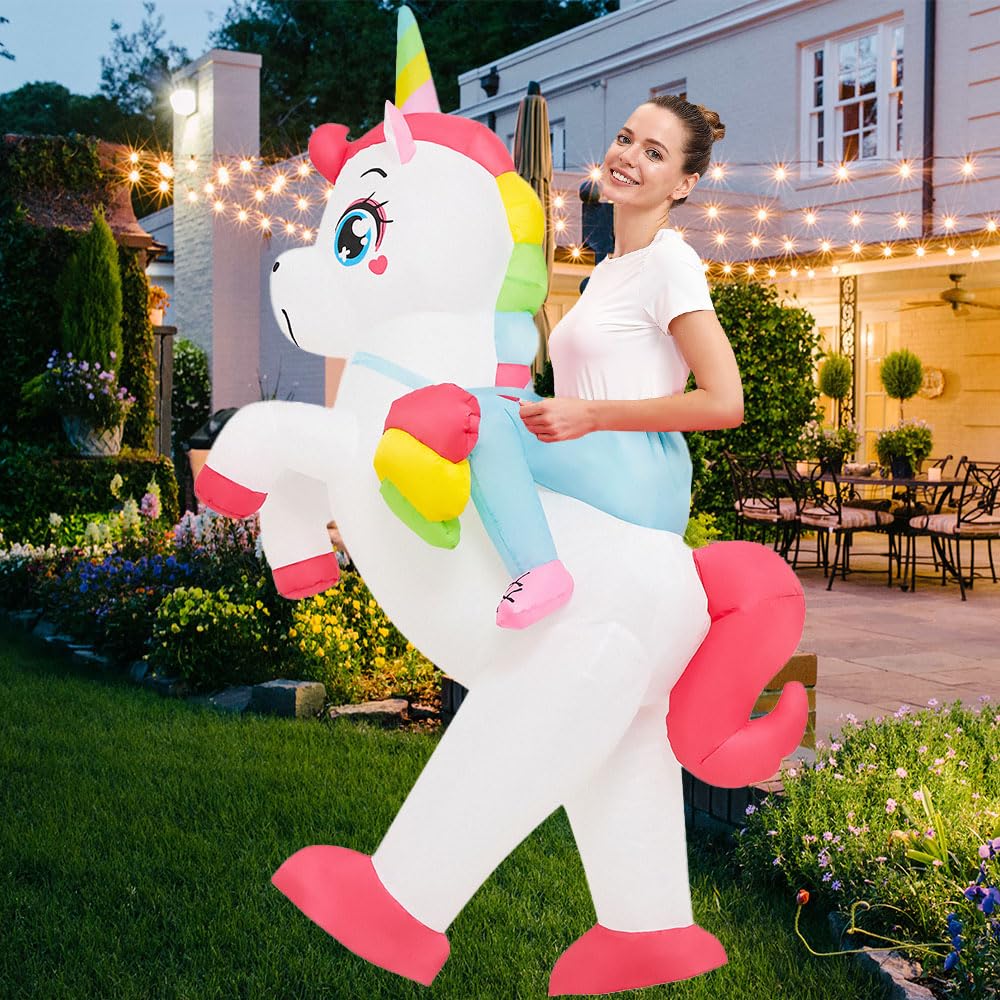 JUROSAICA Unicorn Costume Adult Deluxe Blow Up Unicorn Funny Riding Holiday Vacation Inflatable Costume For Women Men Cosplay Party