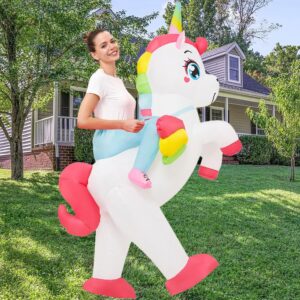 JUROSAICA Unicorn Costume Adult Deluxe Blow Up Unicorn Funny Riding Holiday Vacation Inflatable Costume For Women Men Cosplay Party