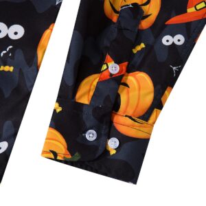 TUNEVUSE Mens Halloween Long Sleeve Shirt Scary Pumpkin Casual Button Up Shirt Funny Bat Costumes for Adult Black 3X-Large