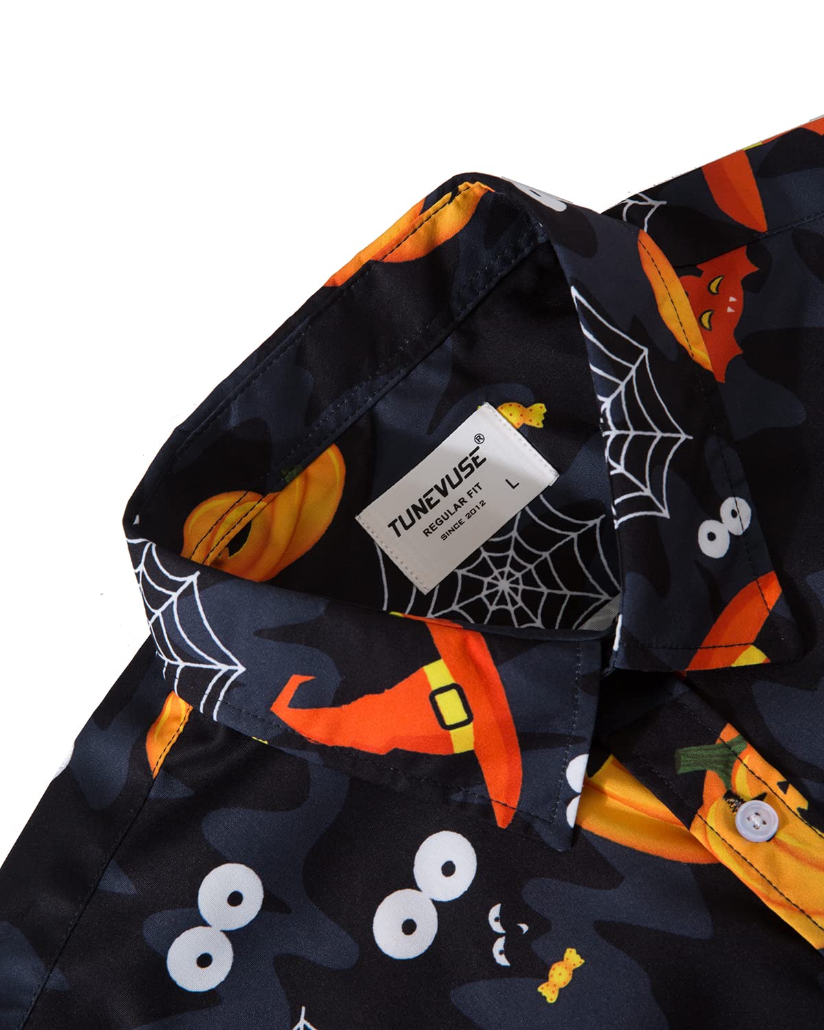 TUNEVUSE Mens Halloween Long Sleeve Shirt Scary Pumpkin Casual Button Up Shirt Funny Bat Costumes for Adult Black 3X-Large