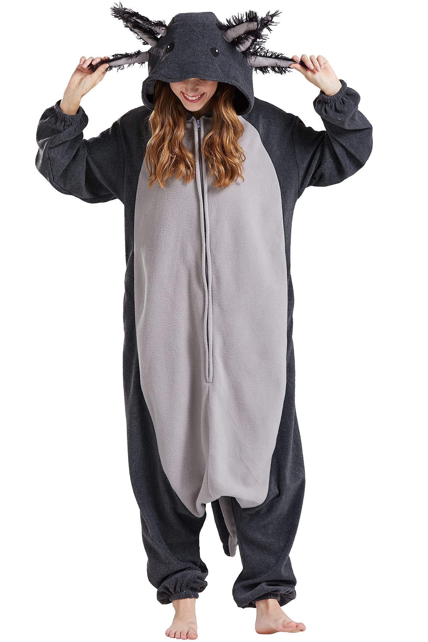 DarkCom Unisex Adult Onesie Animal Cosplay Melanoid Axolotl One Piece Christmas Pajamas Unisex Sleepwear Halloween Costume Medium