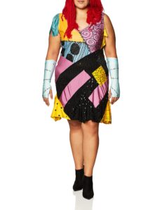 disguise tim burtons the nightmare before christmas sally glam adult costume, yellow/black/purple, large/12-14