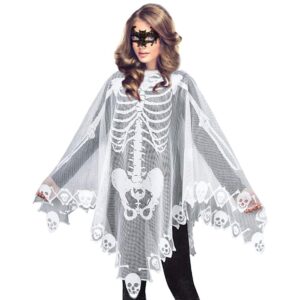 qerhod women's skeleton halloween costume skeleton cape poncho,includes masquerade mask for halloween(white)