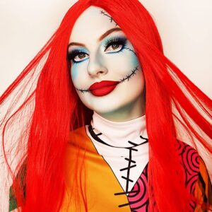 ALLAURA Red Wig Sally Nightmare Before Christmas Cosplay, Realistic Bright Red Long Wig for Women Men Anime Wigs — Compatible with Sally Nightmare Before Christmas Wig