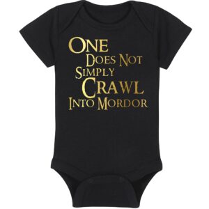 LOTR Baby Onesie - One Does Not Simply Crawl Into Mordor (3-6 Month - Black Fabric - Gold Design)