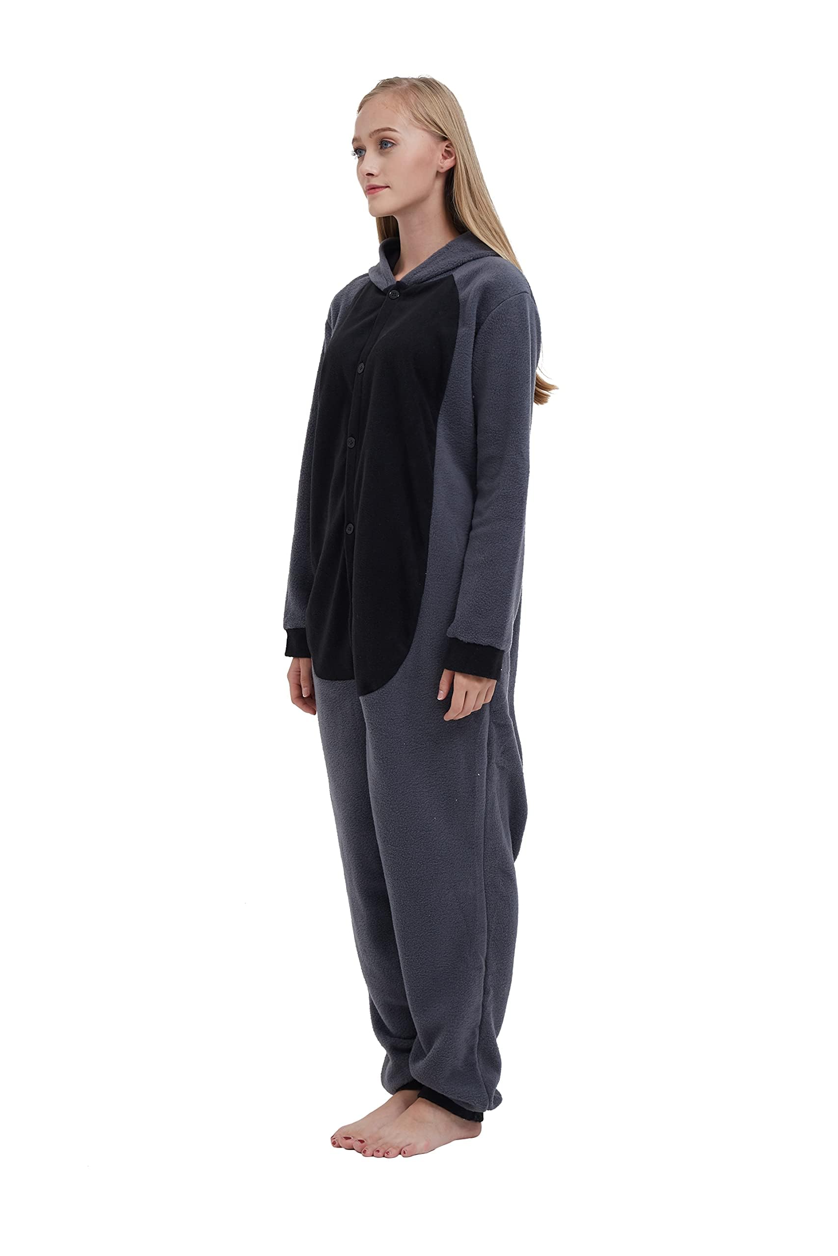 SimZoo Adult Animal Onesie Pajamas, Men and Women's Grey Raccoon Cosplay Costume Sleepwear, One-Piece Unisex Homewear Medium