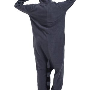 SimZoo Adult Animal Onesie Pajamas, Men and Women's Grey Raccoon Cosplay Costume Sleepwear, One-Piece Unisex Homewear Medium