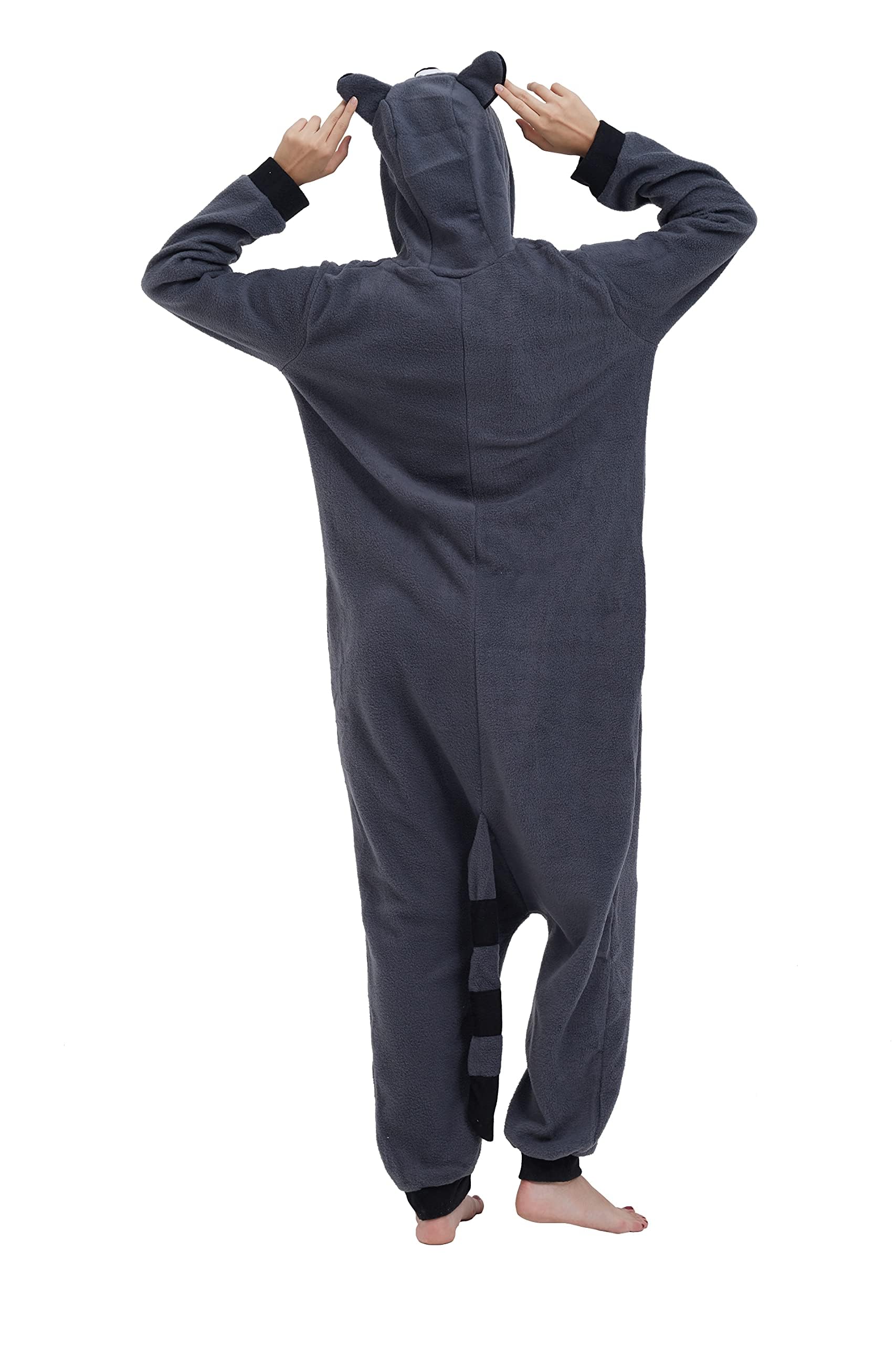 SimZoo Adult Animal Onesie Pajamas, Men and Women's Grey Raccoon Cosplay Costume Sleepwear, One-Piece Unisex Homewear Medium