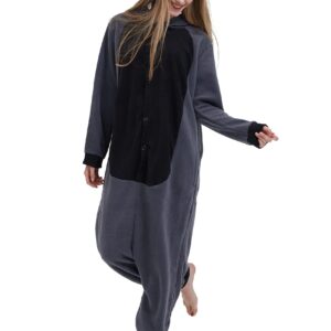 SimZoo Adult Animal Onesie Pajamas, Men and Women's Grey Raccoon Cosplay Costume Sleepwear, One-Piece Unisex Homewear Medium